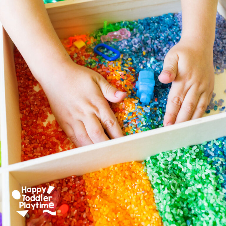 How to Make Colored Rice for Sensory Play - Happy Toddler Playtime