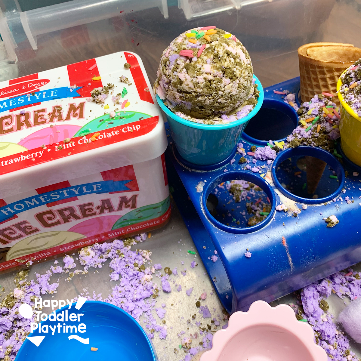 Awesome Fizzy Ice Cream Shop Sensory Bin - Happy Toddler Playtime