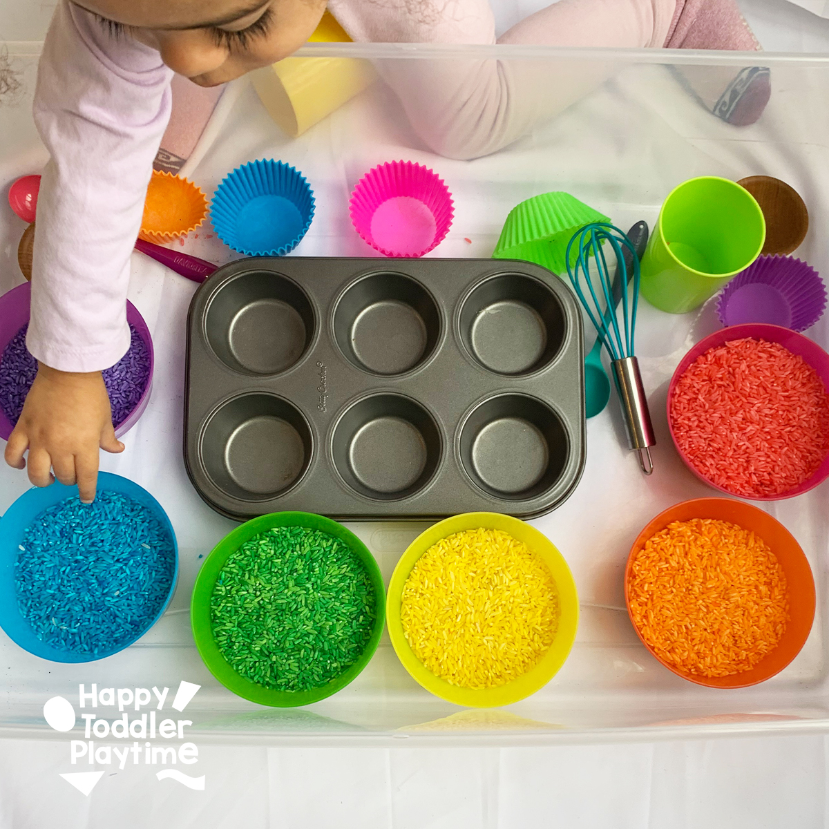 How to Make Colored Rice for Sensory Play - Happy Toddler Playtime