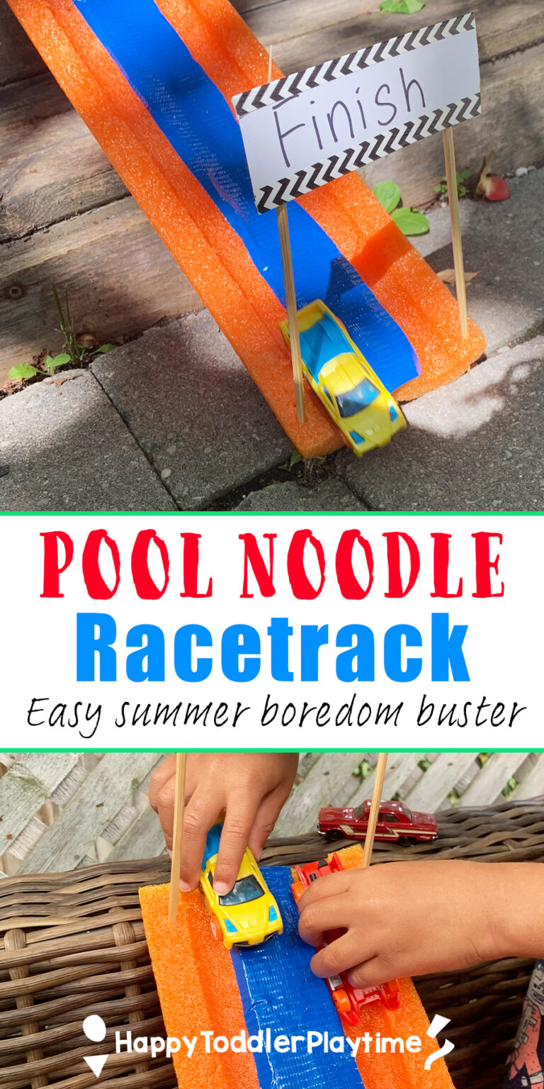How to Make a Pool Noodle Racetrack this Summer - Happy Toddler Playtime