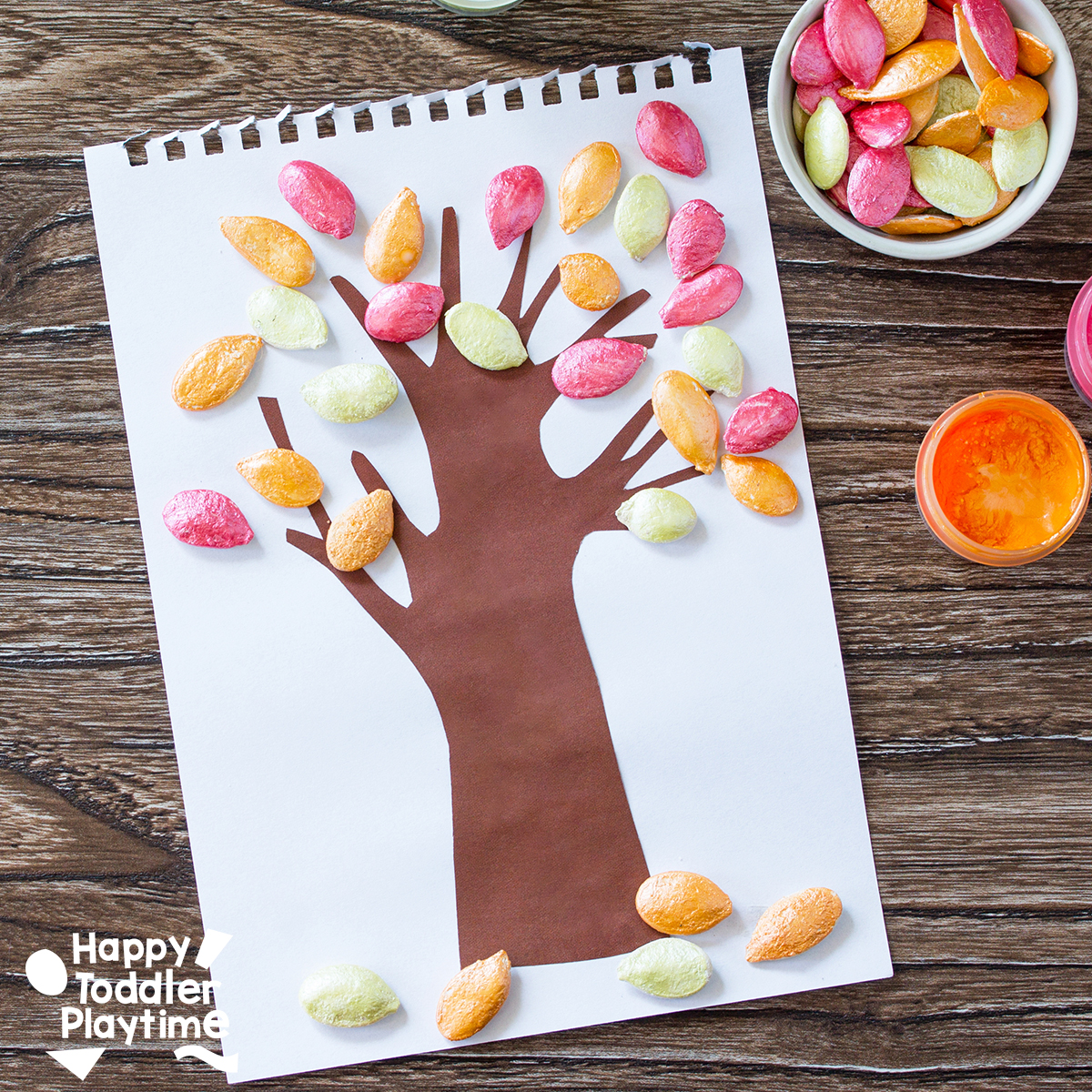 Pumpkin Seed Fall Tree Craft - Happy Toddler Playtime