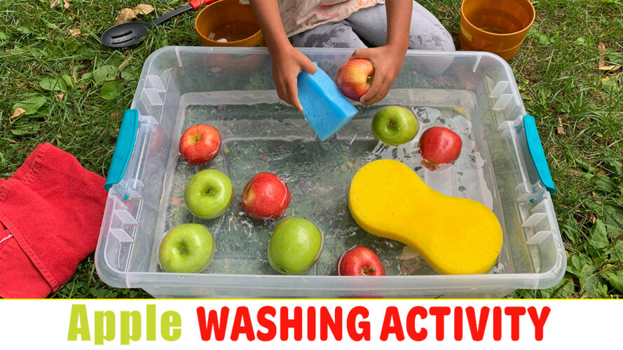 Apple Washing Station: An Easy Fall Sensory Bin for Toddlers - Happy ...