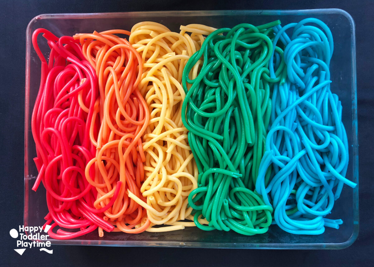How to Make Colored Spaghetti for Sensory Play - Happy Toddler Playtime