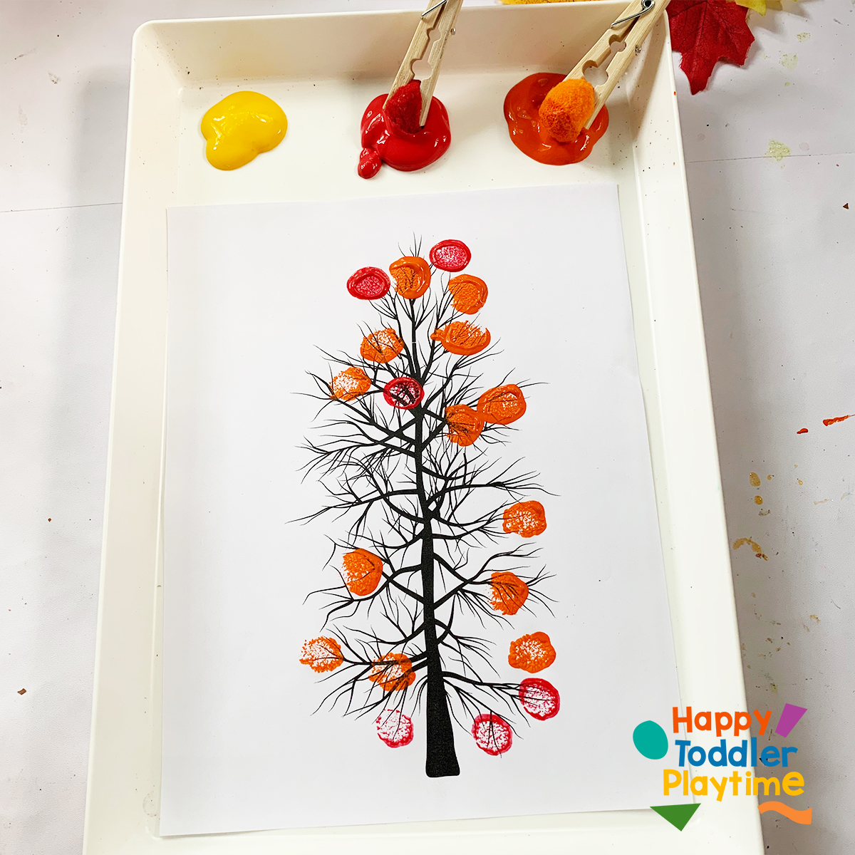Pom Pom Fall Tree Craft with Free Tree Printable - Happy Toddler Playtime