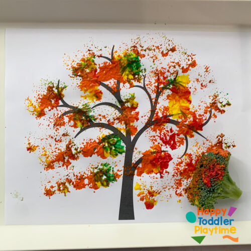 Broccoli Painted Fall Tree Craft with free printable - Happy Toddler ...