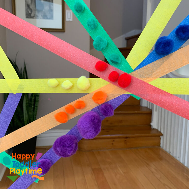 Pom Pom Tape Spider Web: Gross Motor Activity - Happy Toddler Playtime