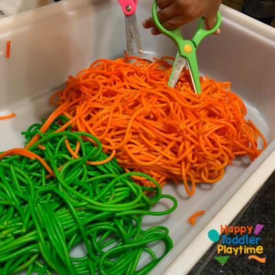 Spaghetti Pumpkin Cutting Activity for Kids - Happy Toddler Playtime