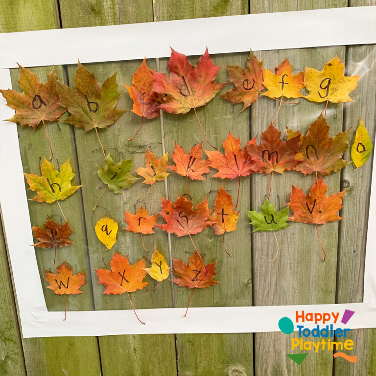 Leaf Letter Match Sticky Wall for Preschoolers - Happy Toddler Playtime