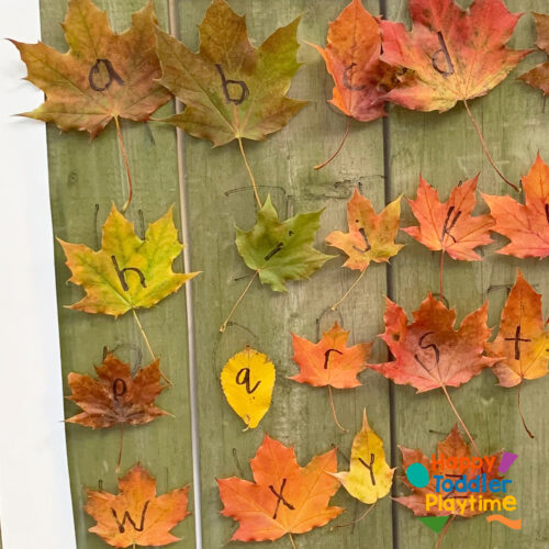Leaf Letter Match Sticky Wall for Preschoolers - Happy Toddler Playtime