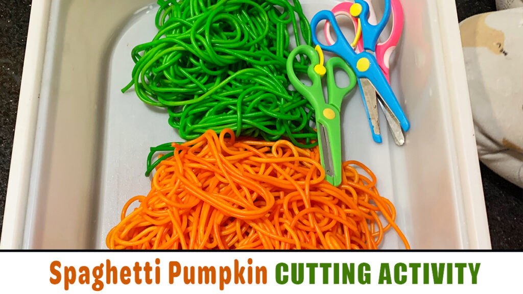 Spaghetti Pumpkin Cutting Activity for Kids - Happy Toddler Playtime
