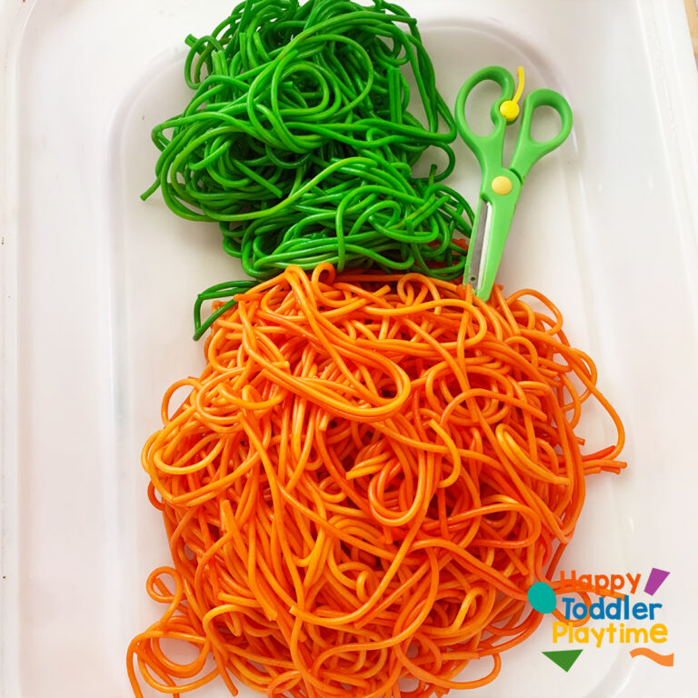 Spaghetti Pumpkin Cutting Activity for Kids - Happy Toddler Playtime