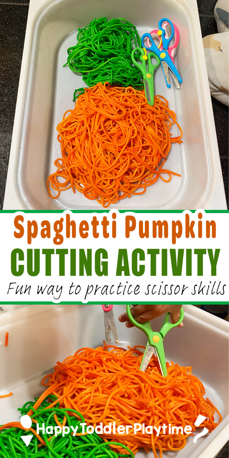 Spaghetti Pumpkin Cutting Activity for Kids - Happy Toddler Playtime
