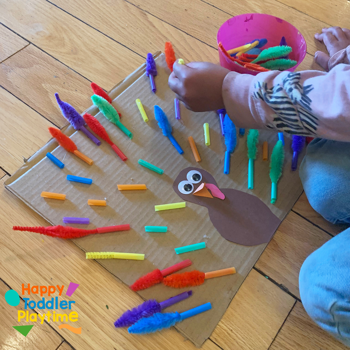 Pipe Cleaner Colour Match Turkey Craft - Happy Toddler Playtime