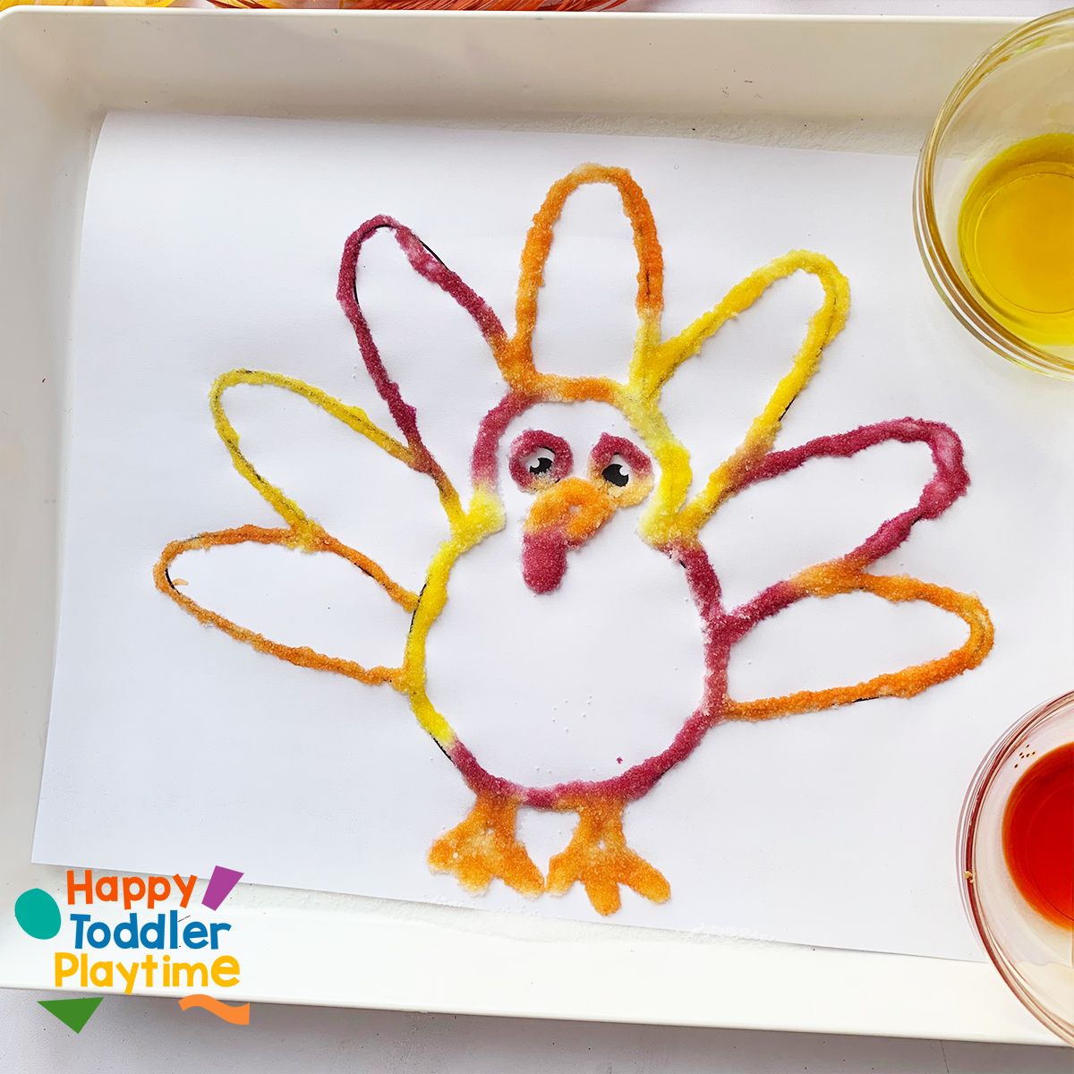 Salt Painted Turkey Craft with Free Turkey Template - Happy Toddler ...