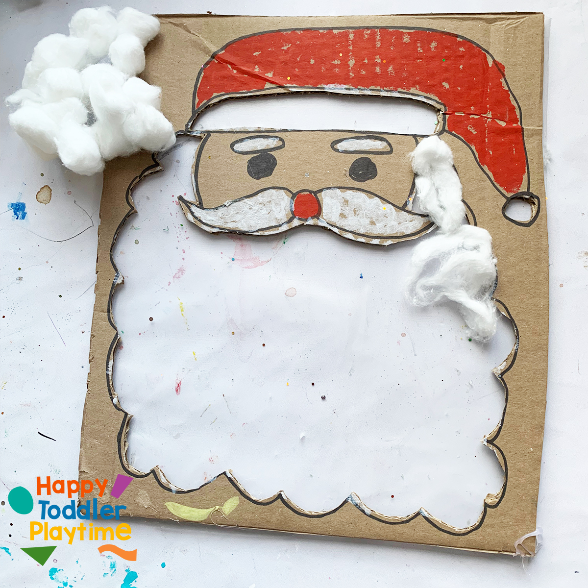 Cotton Ball Santa Fine Motor Craft & Activity - Happy Toddler Playtime