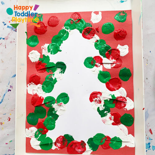 Pom Pom Painted Christmas Tree Craft - Happy Toddler Playtime