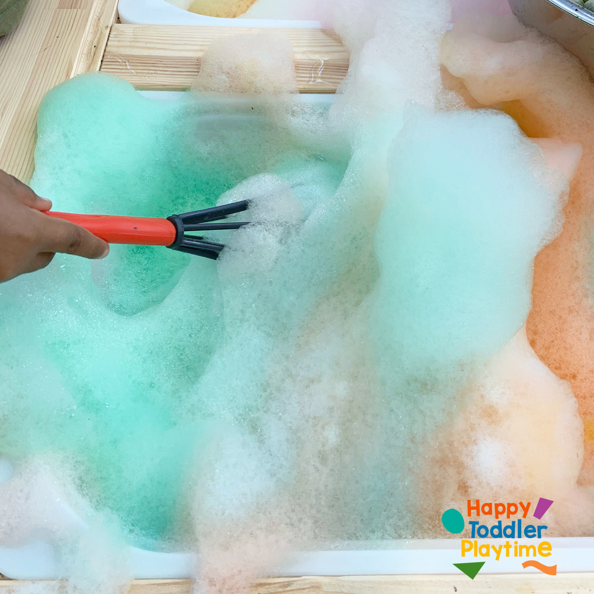 Bubble Foam Sensory Bin for Toddlers - Happy Toddler Playtime