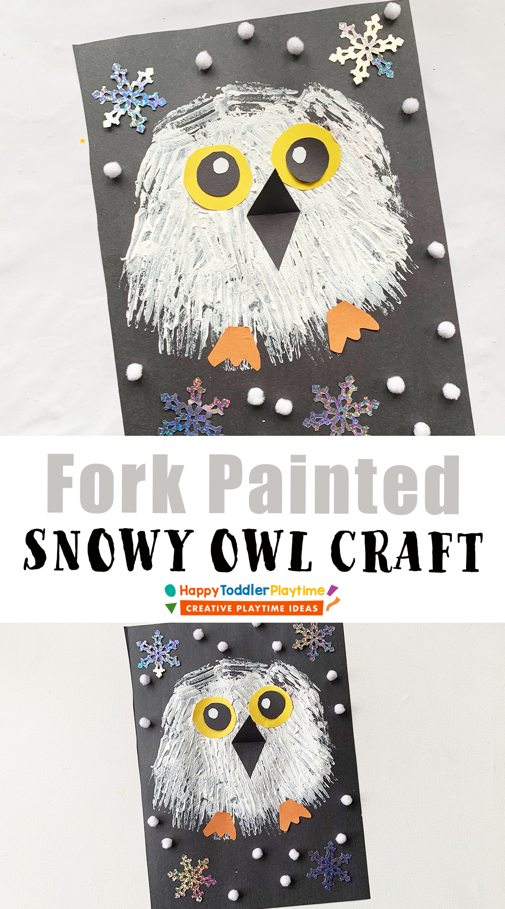 Fork Painted Snowy Owl Craft for Kids - Happy Toddler Playtime