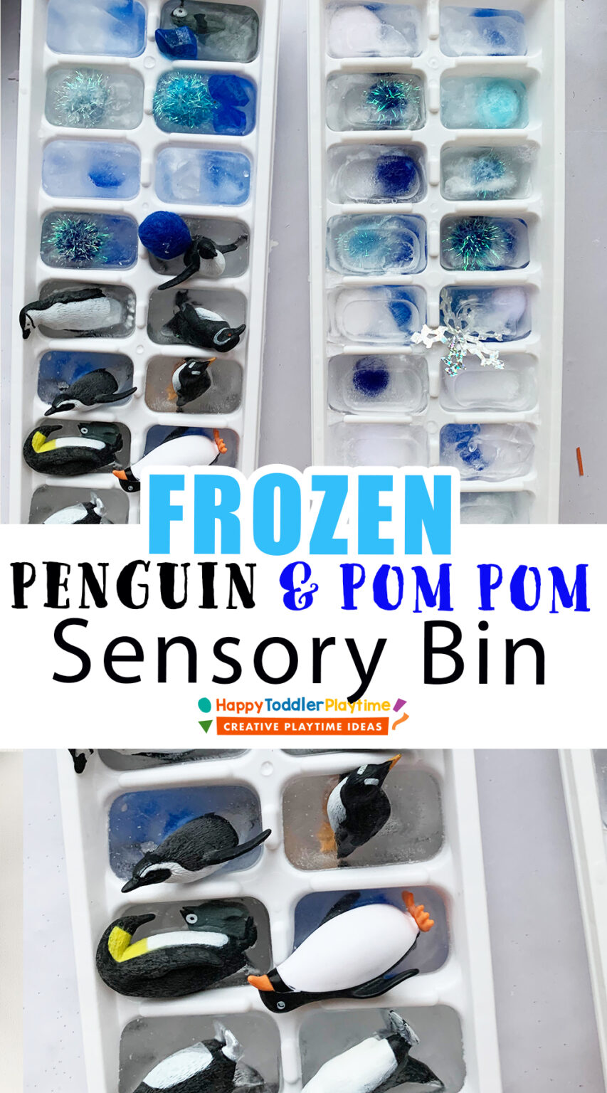 Frozen Penguin and Pom Pom Sensory Bin - Happy Toddler Playtime