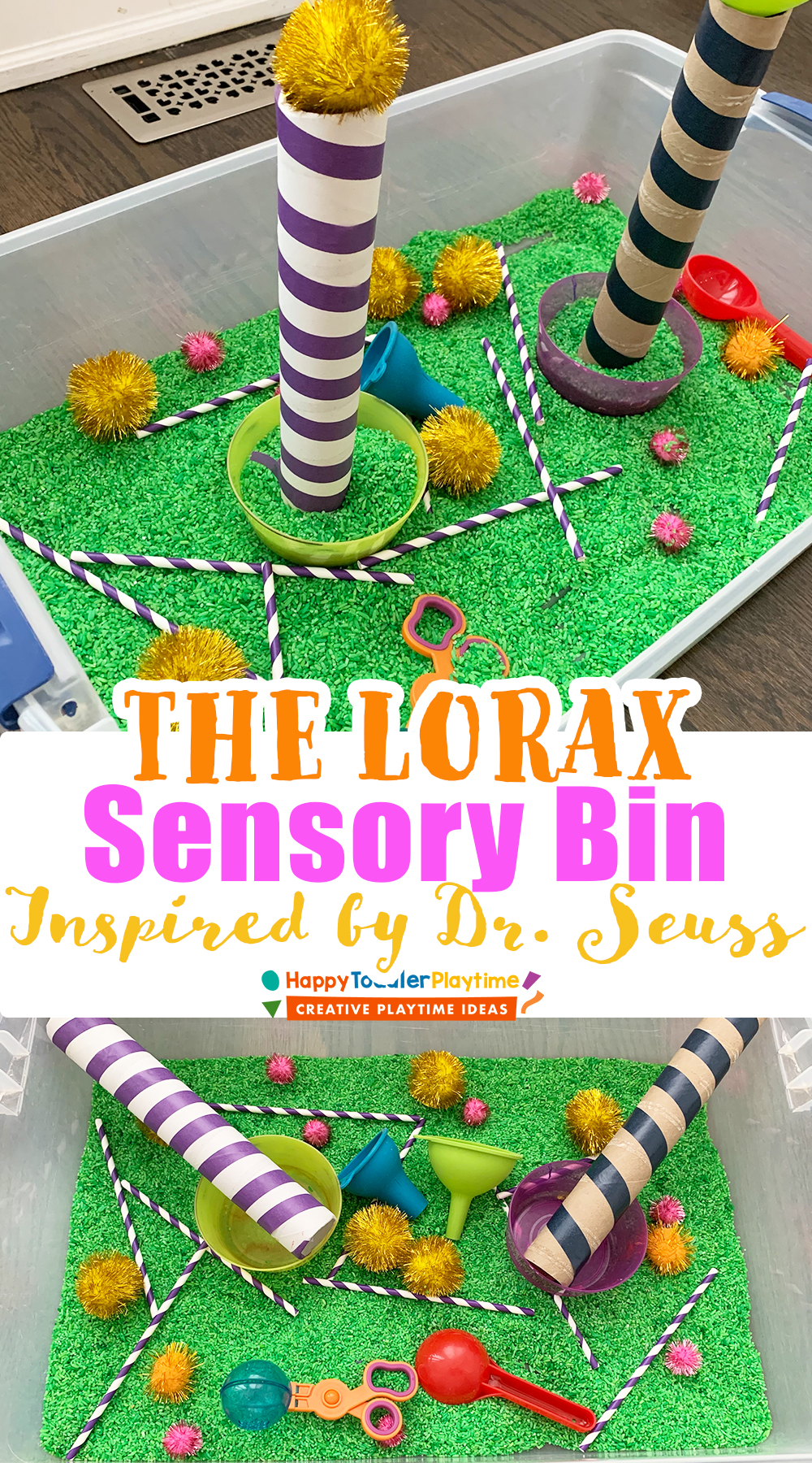 The Lorax Sensory Bin Inspired by Dr Seuss - Happy Toddler Playtime