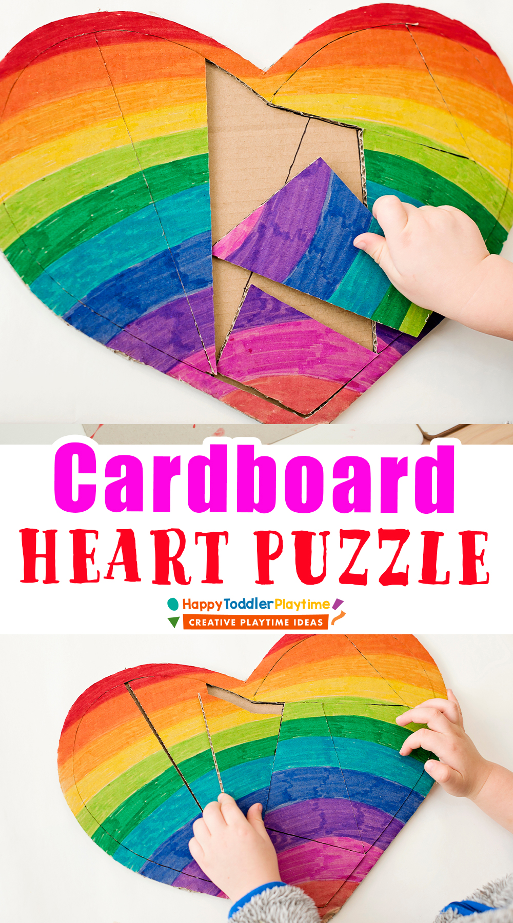 DIY Cardboard Rainbow Heart Puzzle for Kids - Happy Toddler Playtime