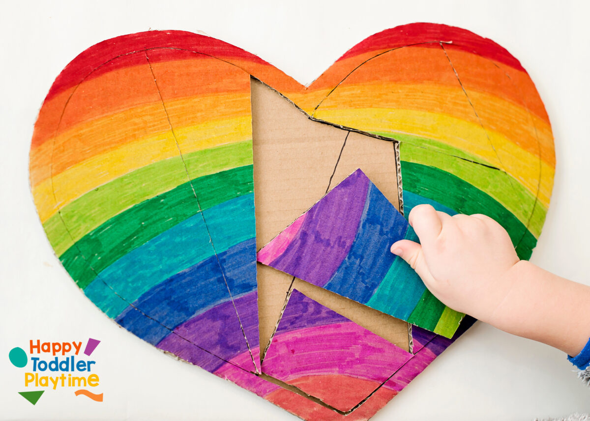 DIY Cardboard Rainbow Heart Puzzle for Kids - Happy Toddler Playtime