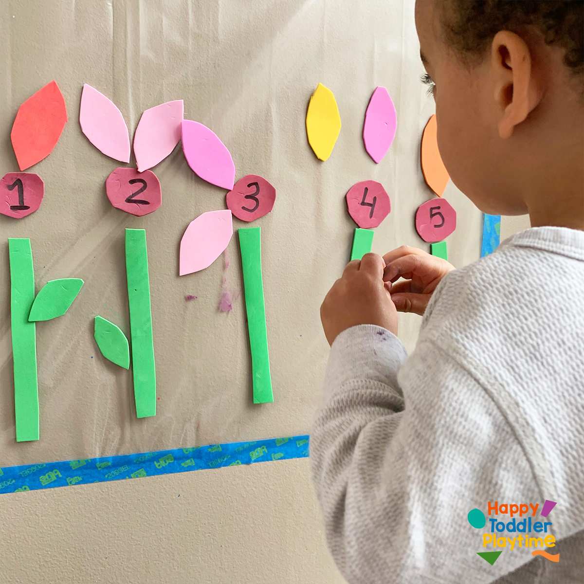 Flower Counting Sticky Wall - Happy Toddler Playtime