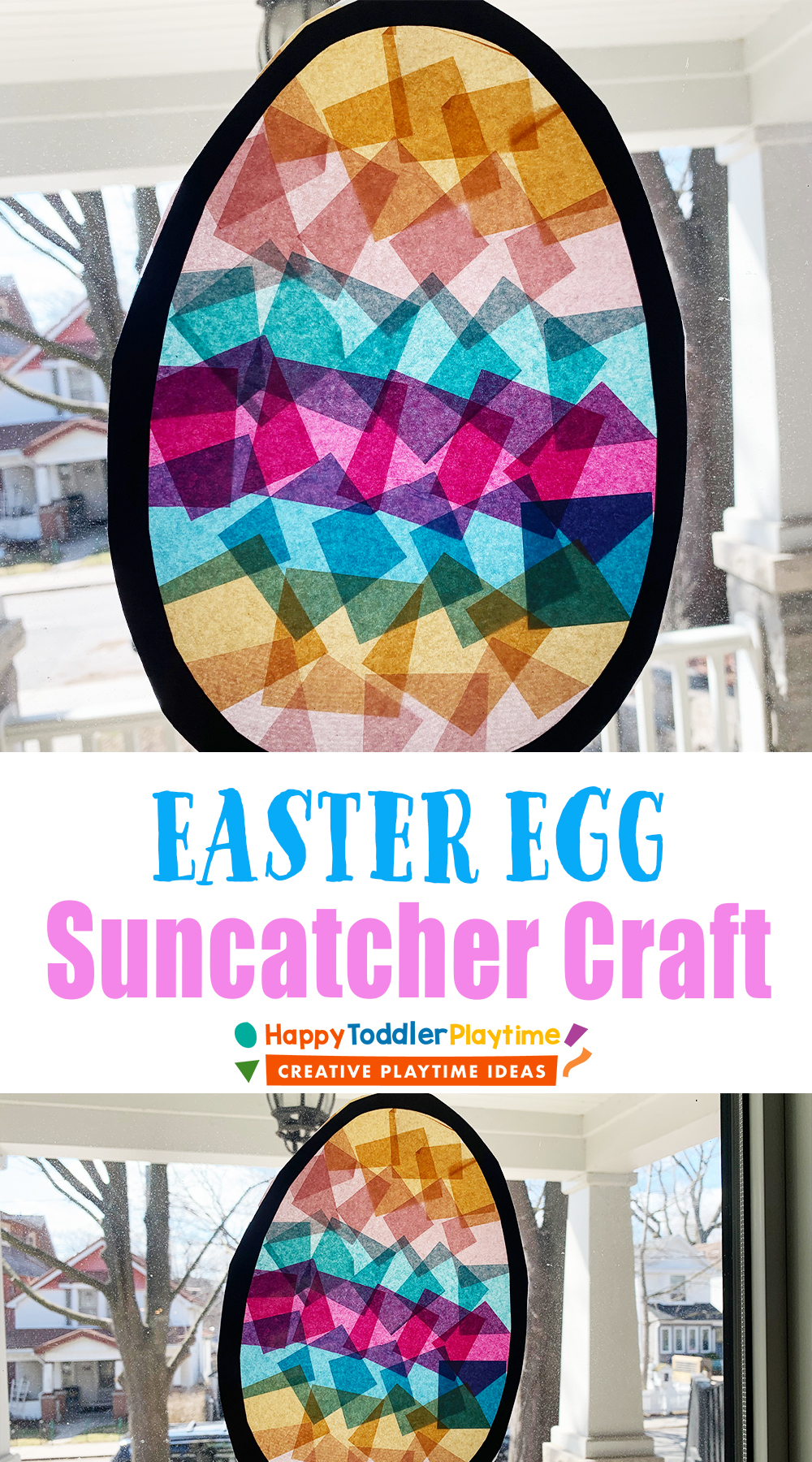 Easter Egg Suncatcher Craft with free egg template - Happy Toddler Playtime
