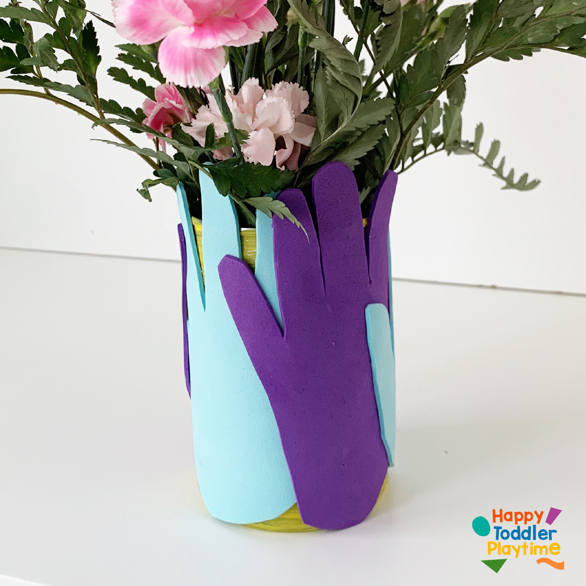 Handprint Flower Vase Craft for Mother's Day - Happy Toddler Playtime