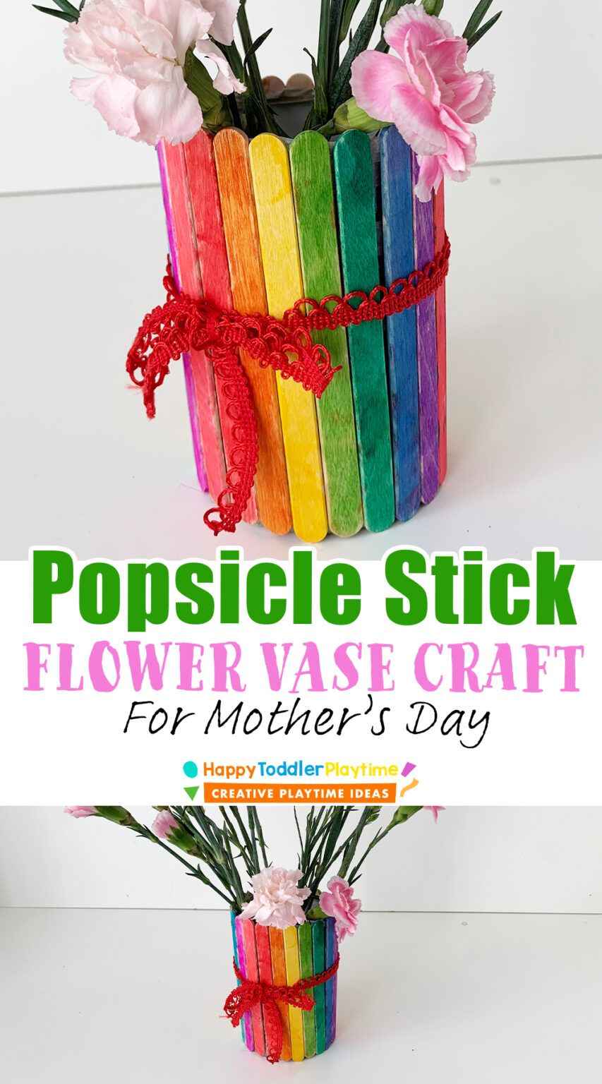 Popsicle Stick Flower Vase Craft for Mother's Day - Happy Toddler Playtime