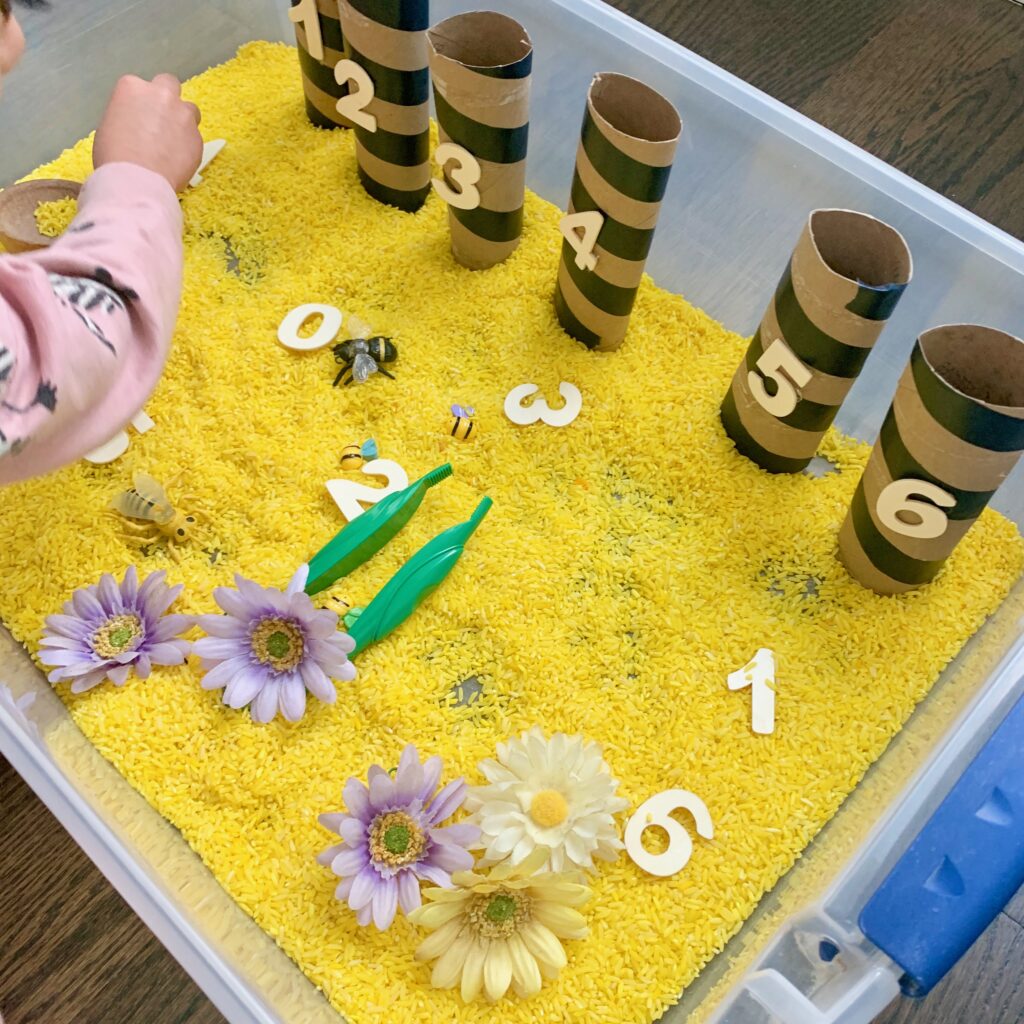 Bee Counting Sensory Bin for Preschoolers - Happy Toddler Playtime