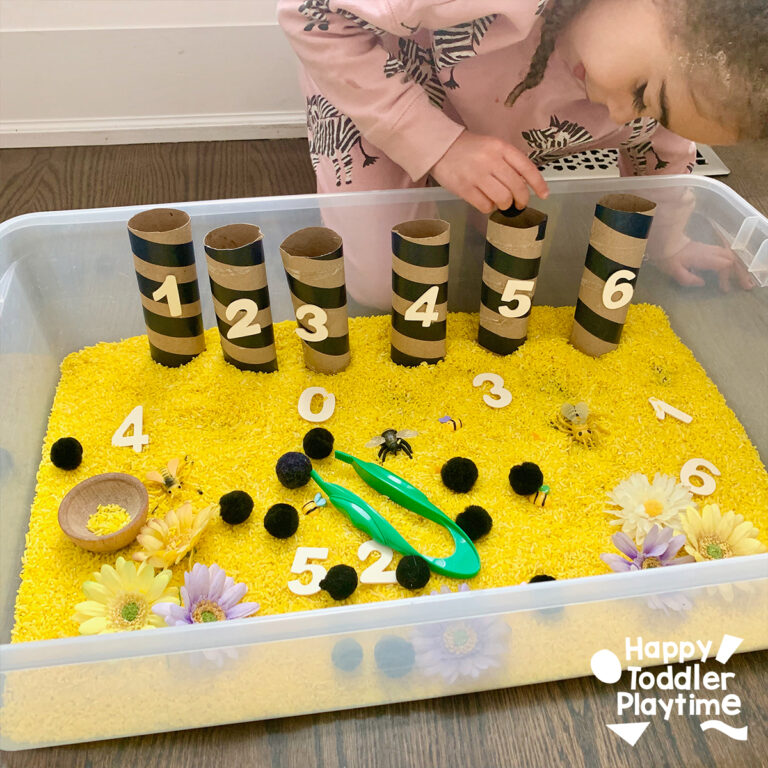 Bee Counting Sensory Bin for Preschoolers - Happy Toddler Playtime