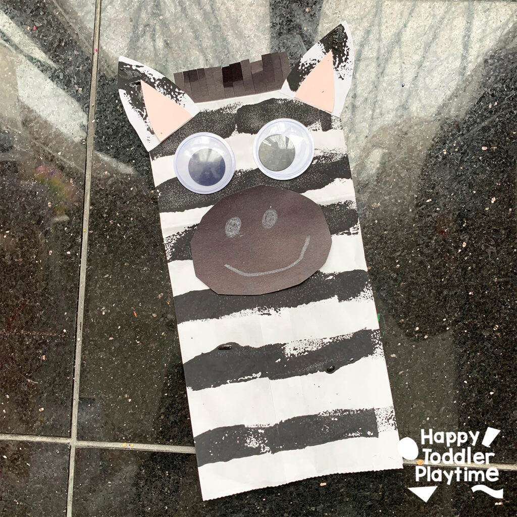Paper Bag Zebra Puppet Craft - Happy Toddler Playtime