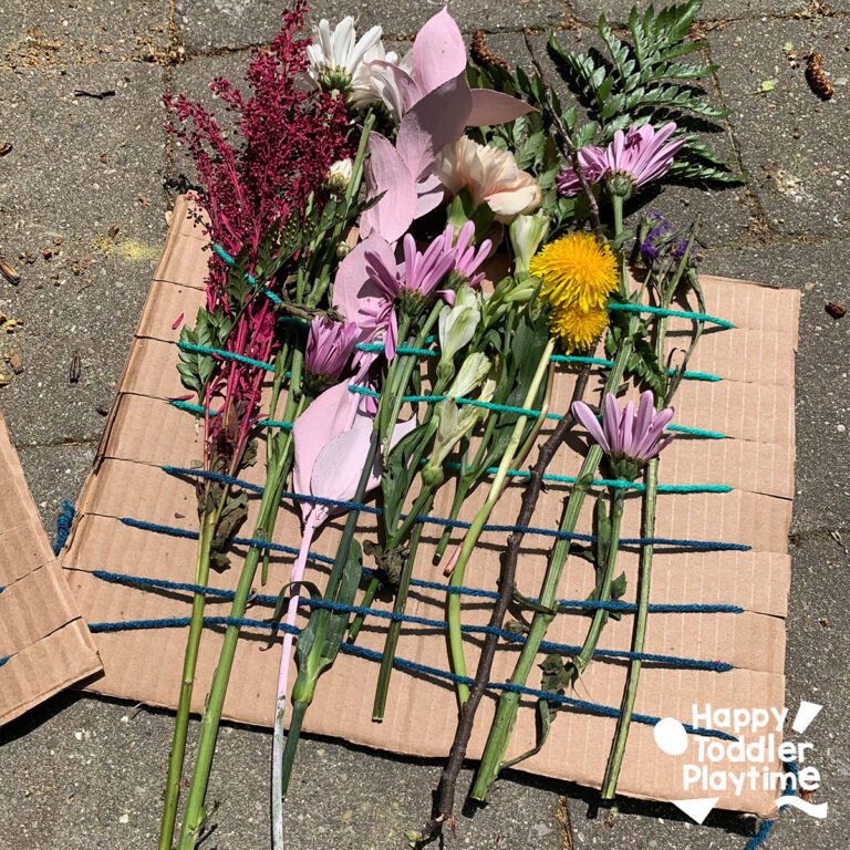 DIY Cardboard Nature Weaving Loom for Kids - Happy Toddler Playtime