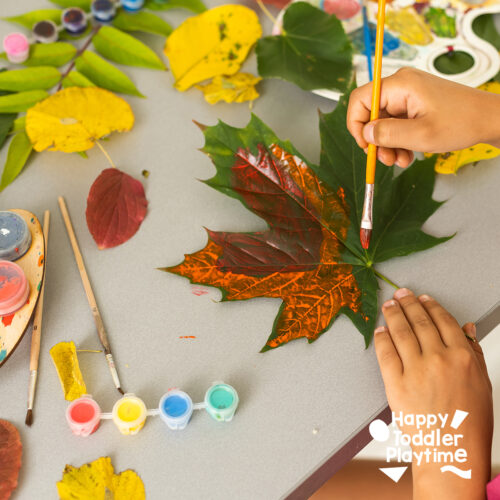 Leaf Painting with Kids - Happy Toddler Playtime