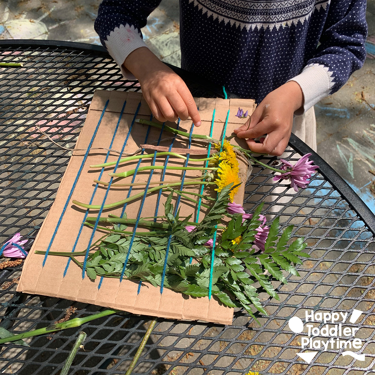 DIY Cardboard Nature Weaving Loom for Kids - Happy Toddler Playtime