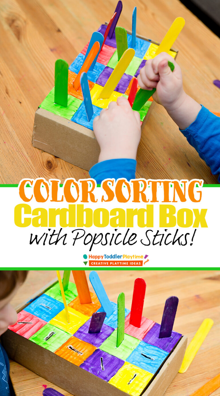 Color Sorting Box with Popsicle Sticks - Happy Toddler Playtime