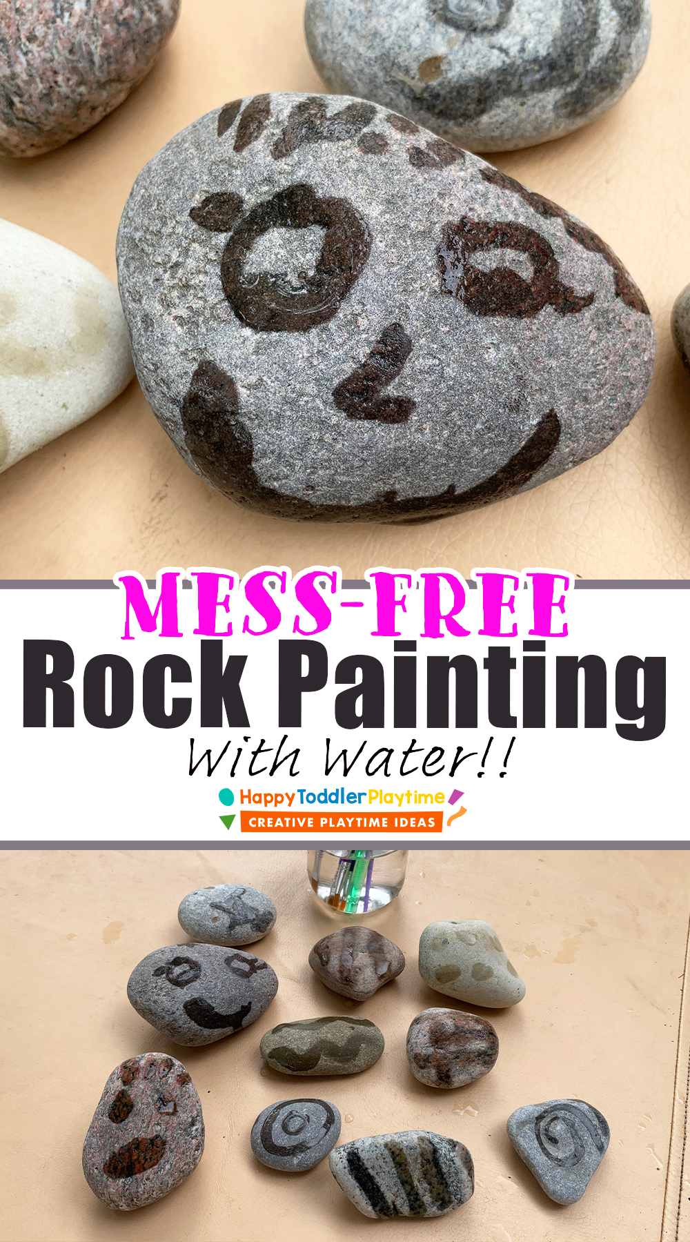 Mess Free Rock Painting with Water Toddler Activity - Happy Toddler ...