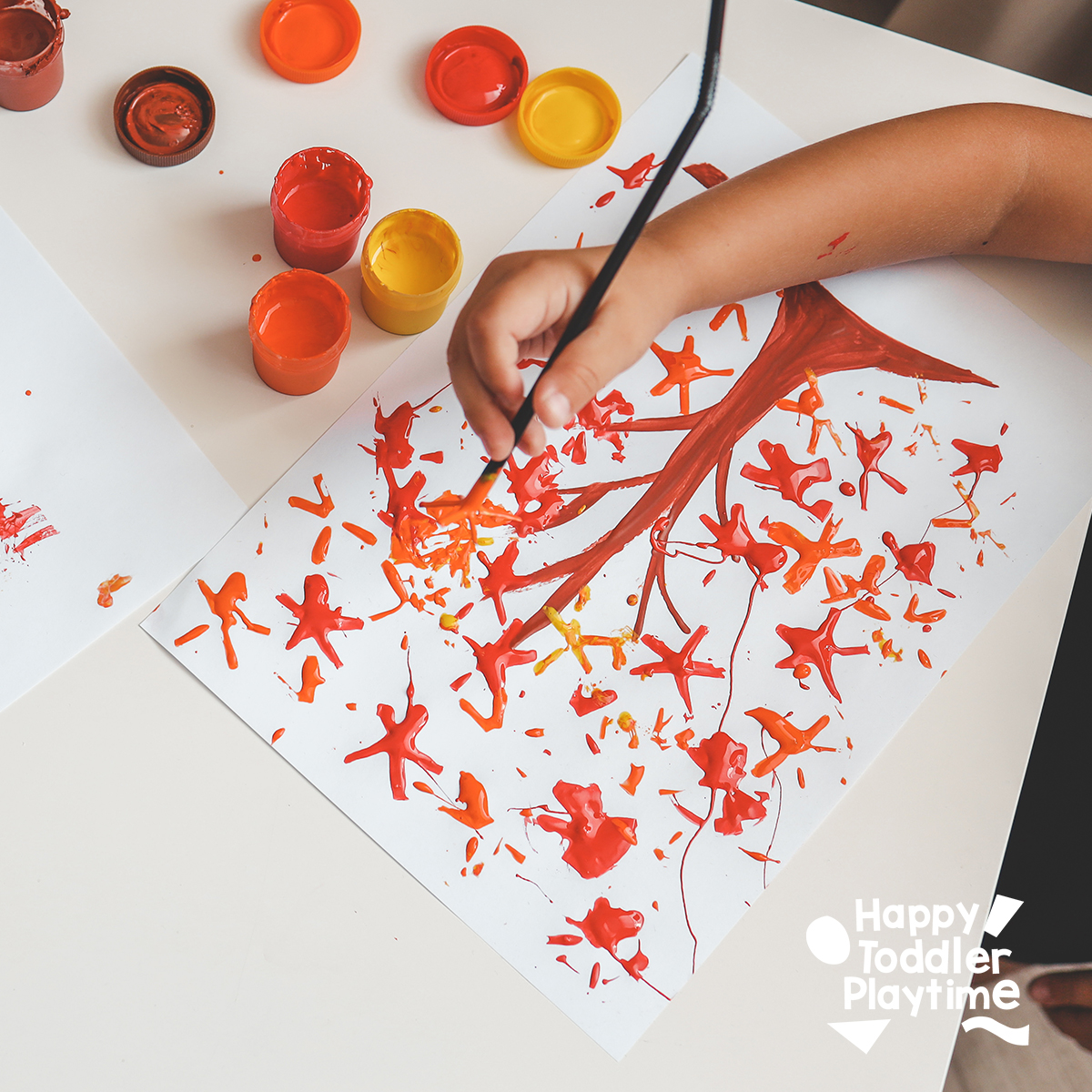 Straw Painted Fall Tree Craft - Happy Toddler Playtime