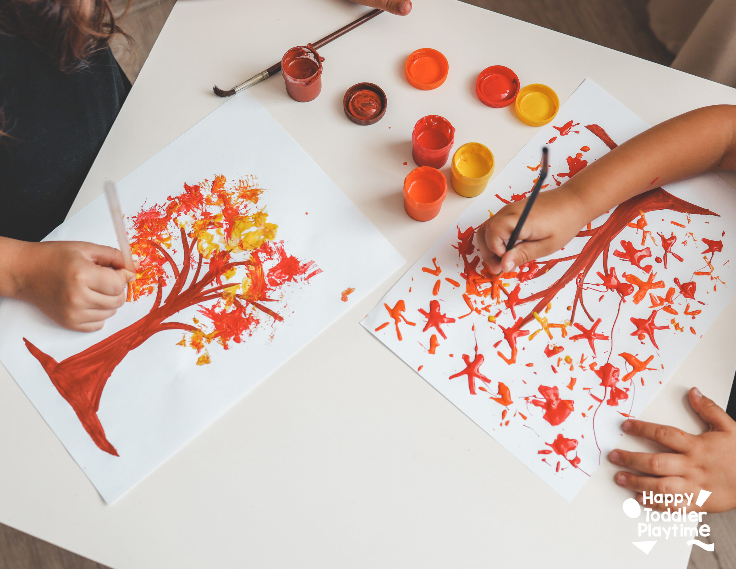 Straw Painted Fall Tree Craft - Happy Toddler Playtime