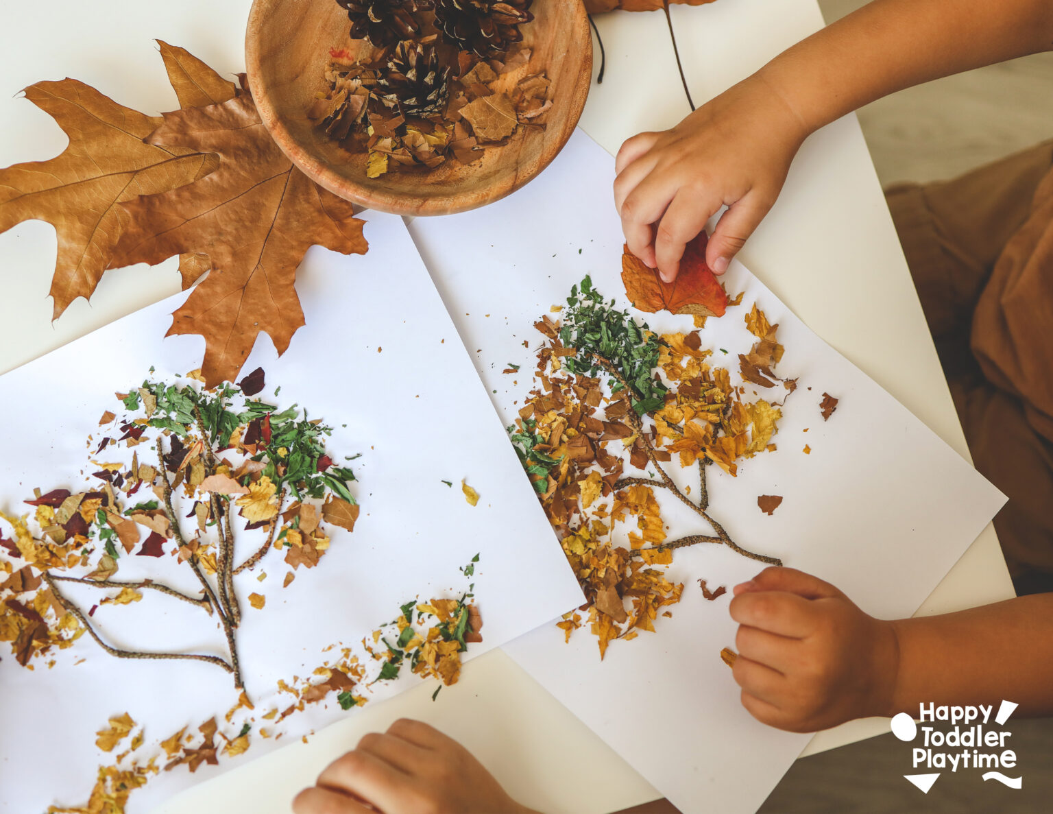 Dry Leaves Fall Tree Craft With Free Tree Template - Happy Toddler Playtime