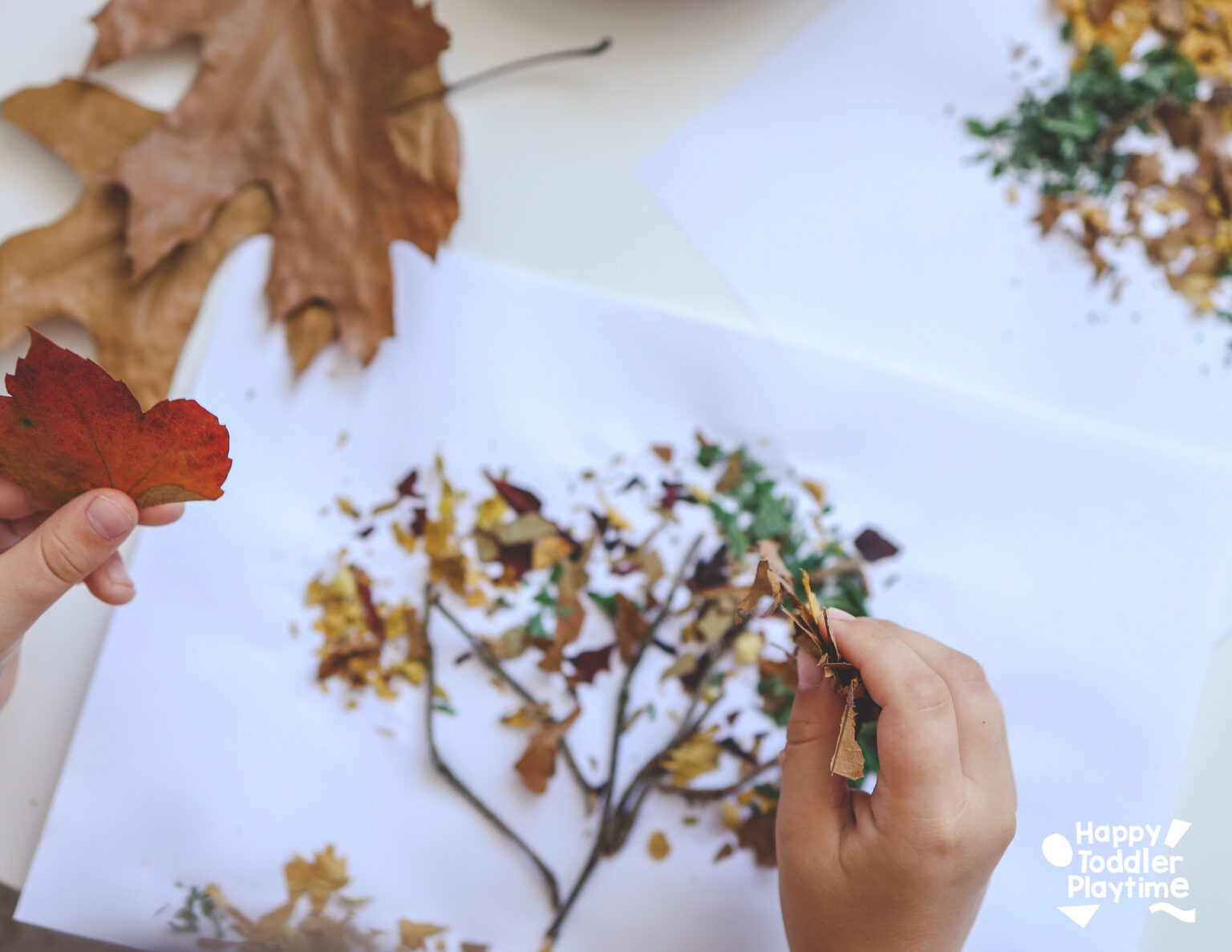 Dry Leaves Fall Tree Craft With Free Tree Template - Happy Toddler Playtime