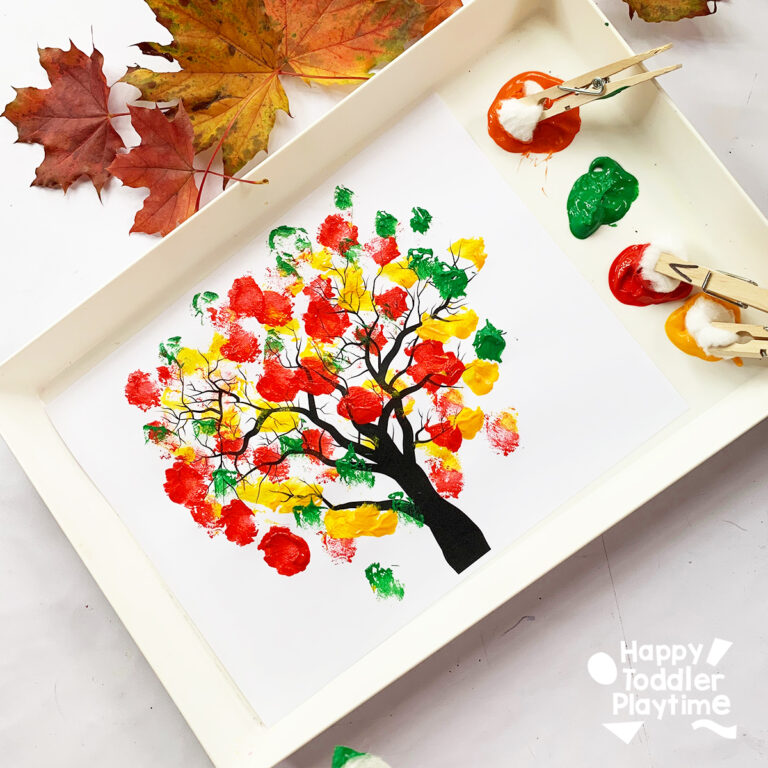 Cotton Ball Fall Tree Craft - Happy Toddler Playtime