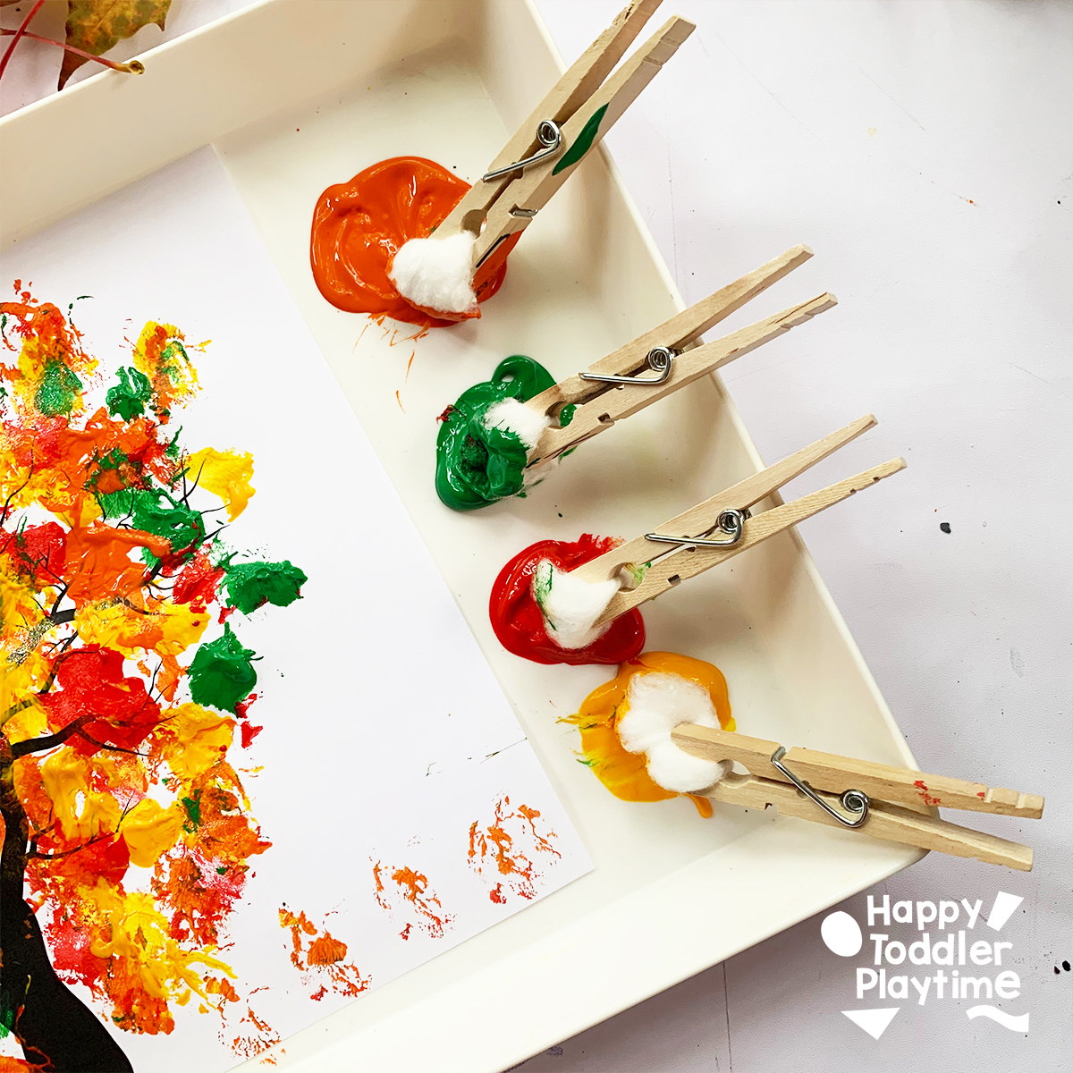 Cotton Ball Fall Tree Craft - Happy Toddler Playtime