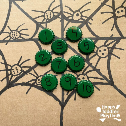 Spider Bottle Cap Counting Board - Happy Toddler Playtime