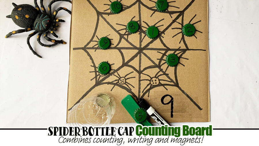 Spider Bottle Cap Counting Board - Happy Toddler Playtime
