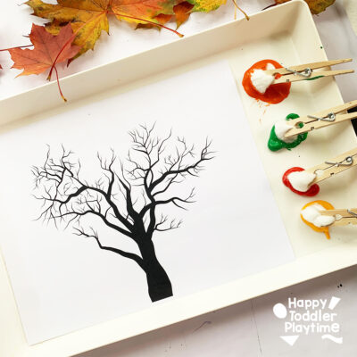 Cotton Ball Fall Tree Craft - Happy Toddler Playtime