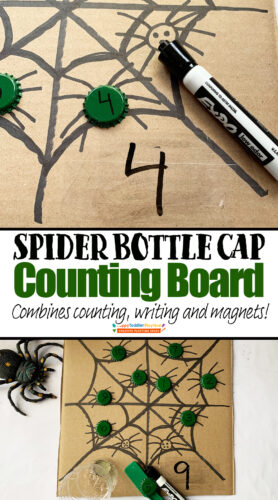 Spider Bottle Cap Counting Board - Happy Toddler Playtime