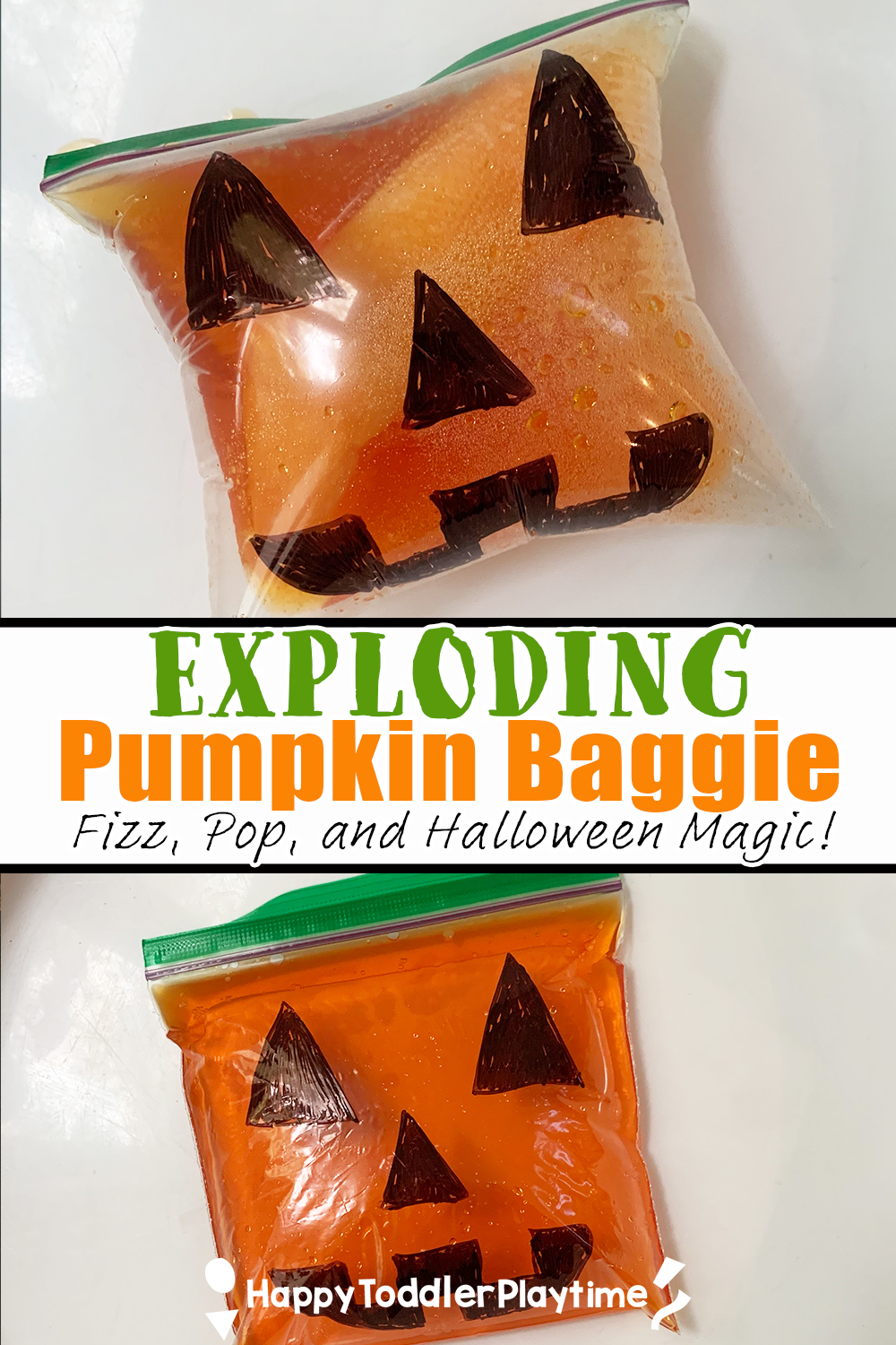 Exploding Pumpkin Baggie Science Experiment - Happy Toddler Playtime