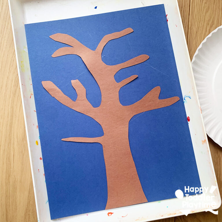 Q-Tip Painted Winter Tree Craft - Happy Toddler Playtime